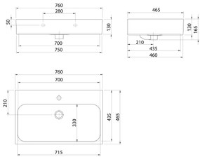 Sapho Sapho, TORIDI keramické umyvadlo 76x46, 5cm, černá matná, TU0226B