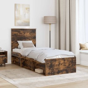 Rám postele s čelo Kouřový dub 75 x 190 cm Masivní borové dřevo 3411077