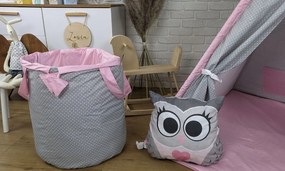 Dětský stan TEEPEE (TÝPÍ) ANIMALS s doplňky - PLAMEŇÁK A KAMARÁDI - šedý/růžový