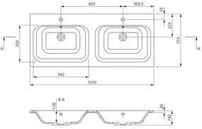 Sapho Sapho, ARECA dvojumyvadlo, litý mramor, 121x51,5cm, bílá, AC121