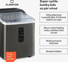 Klarstein Albaron Supreme, výrobník ledu, tvar náboje, 12 kg/24 h, 1,5 l, nerezová ocel
