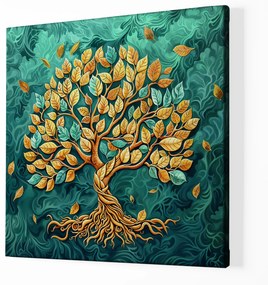 Obraz na plátně - Strom života Zlatá hojnost FeelHappy.cz Velikost obrazu: 120 x 120 cm