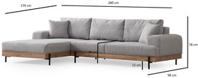 Hanah Home Rohová pohovka ETI dub šedá levá 280 cm