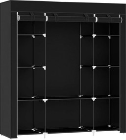 HOMCOM Látková šatní skříň na zip, 1 tyč na šaty, 10 polic, 150x43x162,5cm, netkaná textilie, prostorově úsporná a robustní | Aosom.de