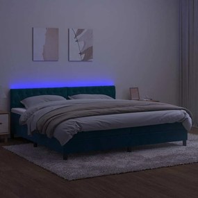 Box spring postel s matrací a LED tmavě modrá 200x200 cm samet 3134607