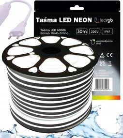 Set Led pásek Neon 220V 230V 30m 6000K Bílý Studený Napájecí Zdroj IP67 120/m
