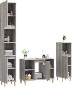 3dílný set koupelnového nábytku šedý sonoma kompozitní dřevo 3185619
