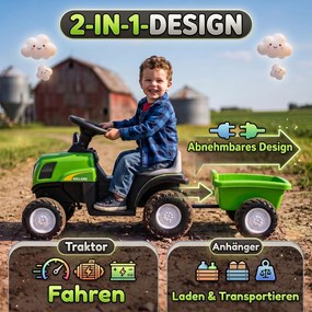 AIYAPLAY elektrický dětský traktor 6 V s přívěsem, zelený