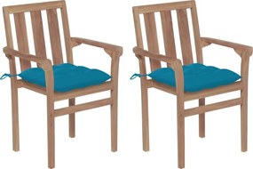 vidaXL Zahradní židle 2 ks podušky masivní teakové dřevo [3062234] Barva: Světle modrá