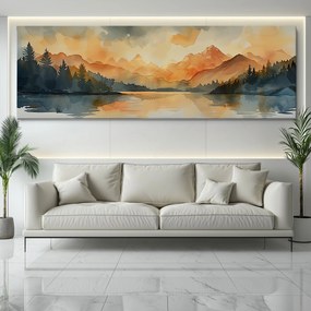 Obraz na plátně - Rozbřesk nad horským jezerem FeelHappy.cz Velikost obrazu: 240 x 80 cm