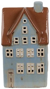 Modrý keramický svícen na čajovou svíčku domek Amster Village - 11*8*20 cm