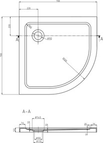 Mexen SLIM - Čtvrtkruhová sprchová vanička 70x70x5cm + zlatý sifon, černá, 41707070G