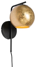 Design wandlamp zwart met goud glas - Bert