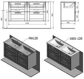 Sapho AMIA dvojumyvadlová skříňka 119x60x45cm, dub Texas, AM120-2020