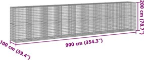 Gabionový koš s víkem 900 x 100 x 200 cm pozinkované železo 3295241