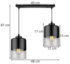 Závěsné svítidlo ROMA, 2x černé/transparentní skleněné stínítko