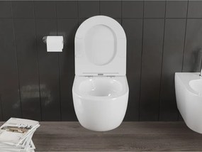 Mexen Carmen, závěsná WC mísa 490x365x340 mm, Rimless Tornádo + WC sedátko z duroplastu, bílá lesklá, 30880300T