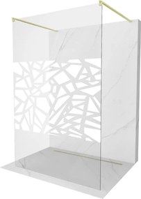 Mexen Kioto, sprchová zástěna Walk-In 100 x 200 cm, 8mm čiré sklo bílý vzor, ​​zlatý matný profil, 800-100-002-55-85
