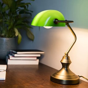 Klasická stolní lampa/lampa notáře bronzová se zeleným sklem - Banker