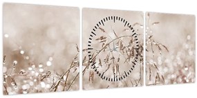 Obraz - Louka v hnědých tónech (s hodinami) (90x30 cm)