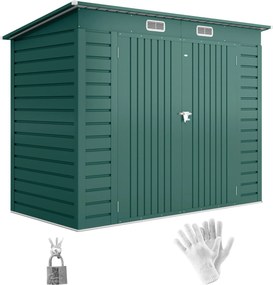 Outsunny Kovový Kůlna na Nářadí 4,1 m² 249x121x183cm S Pultovou Střechou Uzamykatelné Dvoukřídlé Dveře Okno Zahradní Dům Venku Zahradní Kůlna Kabinet