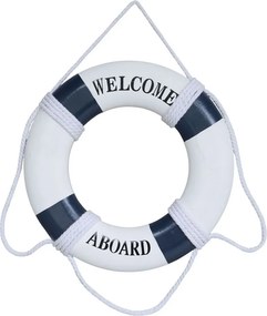 Bílo-modrá dekorace záchranný kruh Welcome Aboard - Ø 27*2,5 cm