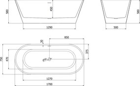Mexen Yara, volně stojící rýhovaná vana 170 x 75 cm, bílá lesklá, bílý přepad, 52861707500-20