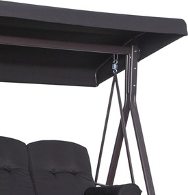 Třímístná zahradní houpačka Outsunny Hollywood se sluneční stříškou a polštáři, kov a polyester, černá, 116 x 206 x 183 cm |