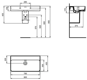 Ideal Standard Strada II - Umyvadlo 800 mm (glazovaná strana), bez otvoru, Bílá, T363901