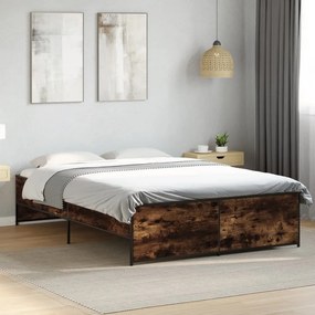 Rám postele kouřový dub 135 x 190 cm kompozitní dřevo a kov 3279904