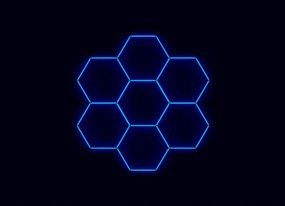 Kompletní Led hexagonové svítidlo modré, rozměr 7 elementů 238 x 252 cm