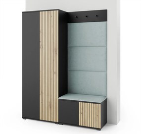Eka Předsíňová stěna s čalouněnými panely Joey 1 - Černá a Dub Artisan / Světlá zelená 2321