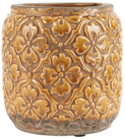 Hliněný obal na květináč Pattern Mustard, žlutá barva, keramika