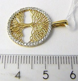 Klenoty Budín Zlatý přívěsek ve žlutém zlatě posetý zirkony - strom života 585/1,83gr HK3013