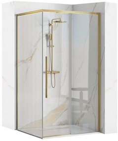Rea Solar, sprchový kout s posuvnými dveřmi 90(dveře) x 90(stěna) x 195 cm, 6mm čiré sklo, zlatý matný profil, REA-K9500