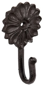 Hnědo černý litinový nástěnný háček ve tvaru květiny - 7*4*13 cm