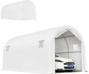 Outsunny venkovní garáž pro auto 3x6 m, vodotěsná, s odolnou PE tkaninou, rám z pozinkovaného kovu, UPF 30+, bílá