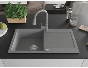 Mexen Leo, 1-komorový granitový dřez 900x500x190 mm a dřezová baterie Elia, šedá, 6501-71-670101-71