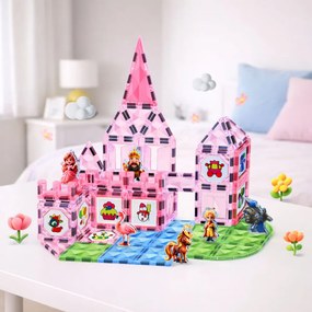 LEAN Toys Magnetické kostky s figurkami, barvy, kartičky k malování, růžové, 80 ks.