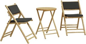 3dílný skládací bistro set s tmavě šedými poduškami bambus 3208940