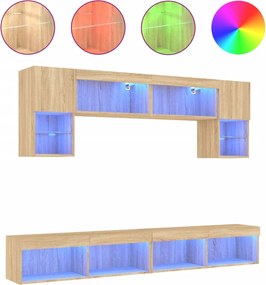 6dílná obývací stěna s LED dub sonoma kompozitní dřevo 3216706