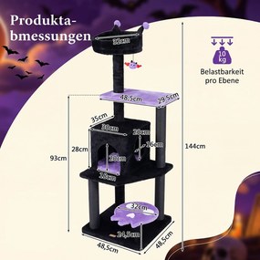 Costway Škrabadlo 144 cm Gotické škrabadlo pro kočky se škrabadly