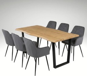 Vikio Jídelní set pro 6 osob 180x90 cm dub noha U šedá židle s područkami VJS168-6S