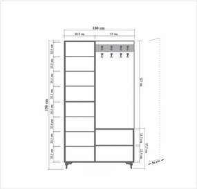 Hnědo-bílá předsíňová stěna se zrcadlem Inci Butterfly, výška 196 cm