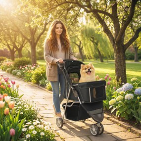 Skládací kočárek pro psy Kočárek pro psy s úložným košíkem Polštářek Síťované okénko Držák na kelímek pro malé psy do 10 kg Černý