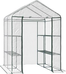 Outsunny PVC Zelená Skleník Zahradní Domek S 6 Policemi 143 x 195 cm