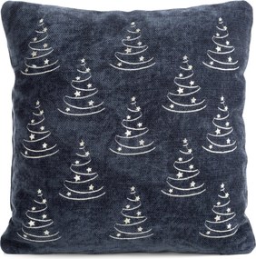 VÁNOČNÍ DEKORAČNÍ POVLAK NA POLŠTÁŘ TREE 45X45 CM TMAVĚ MODRÝ