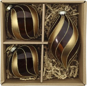 Sada 3ks vánočních skleněných ozdob Chic Antique Mocca – Ø 7*12 / Ø8 / Ø8*7 cm