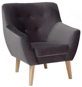 Křeslo Nordic I Velvet, šedá / přírodní dřevo