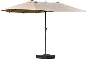 Outsunny Zahradní Parasol Dvojitý Obdélníkový 4,6L x 2,7W x 2,4H m s Kličkou pro Otevírání a Zavírání, S Písky a Základem, pro Balkon a Bazén, Khaki |